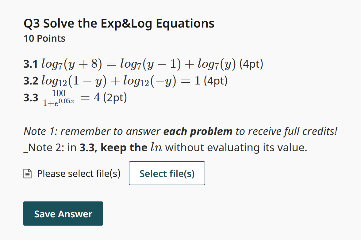 Solved Q3 Solve the Exp\&Log Equations 10 Points 3.1 | Chegg.com