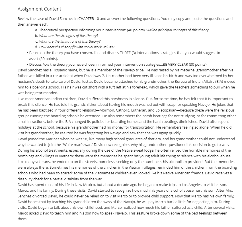 Solved Assignment Content Review the case of David Sanchez | Chegg.com