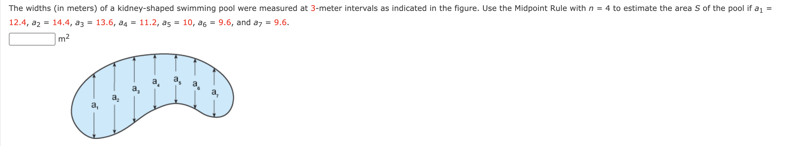 Solved The widths (in meters) ﻿of a kidney-shaped swimming | Chegg.com