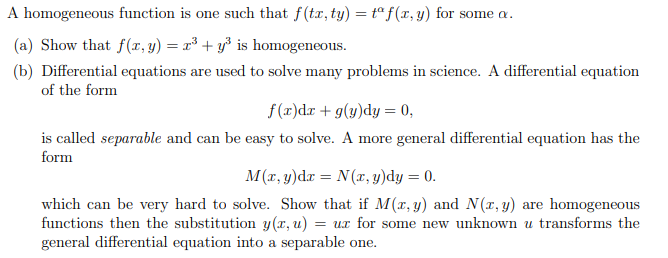Solved A homogeneous function is one such that | Chegg.com