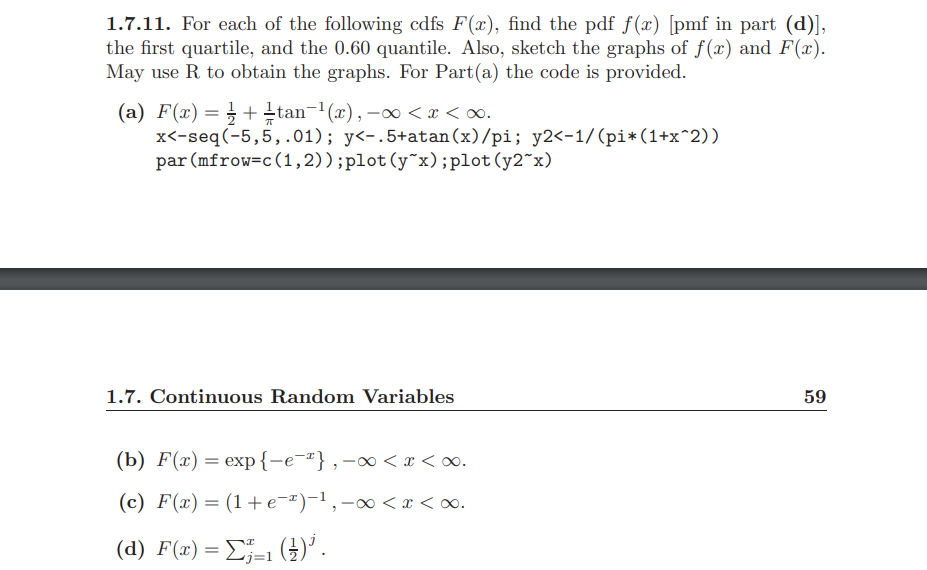 Solved Sketch the graphs of PDF and CDF. Using R for graphs | Chegg.com