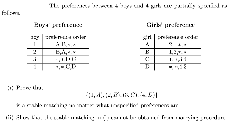 The preferences between 4 boys and 4 girls are | Chegg.com