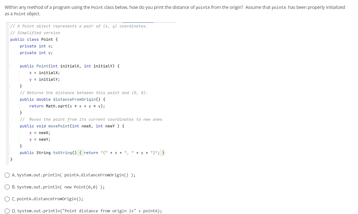 Solved Within the main method of a program using the point | Chegg.com