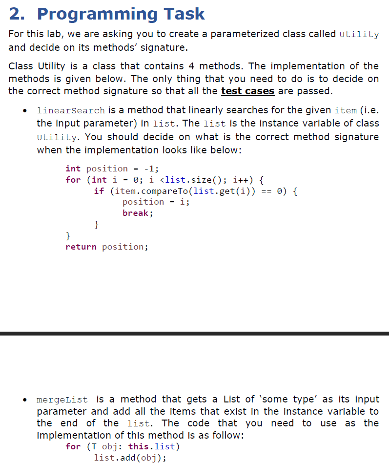 Solved 2. Programming Task For this lab, we are asking you | Chegg.com
