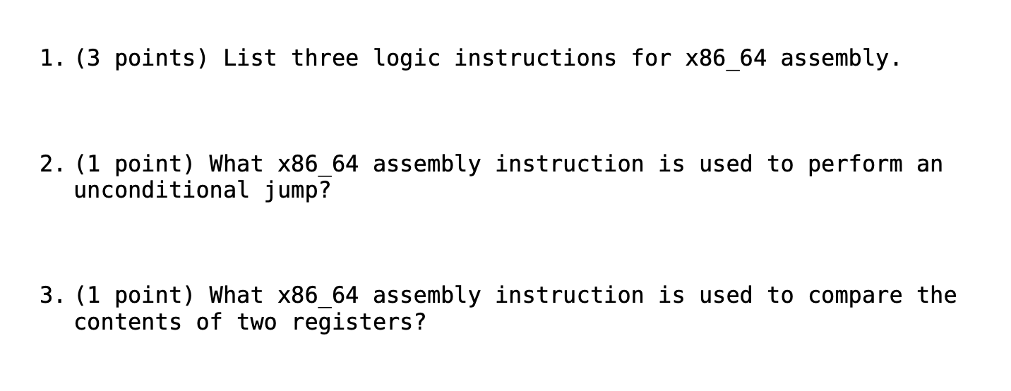 Solved 1. (3 points) List three logic instructions for | Chegg.com