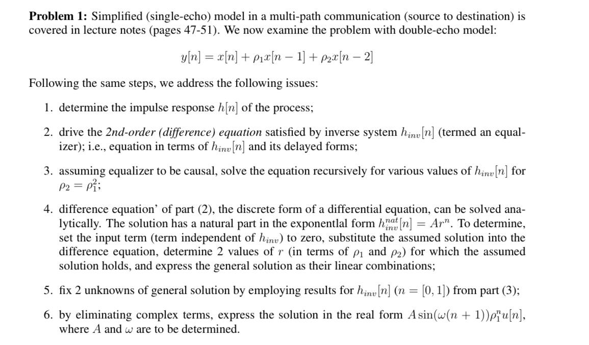 Problem 1: Simplified (single-echo) model in a | Chegg.com