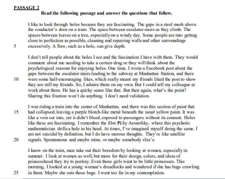 PASSAGE 2 Read the following passage and answer the | Chegg.com