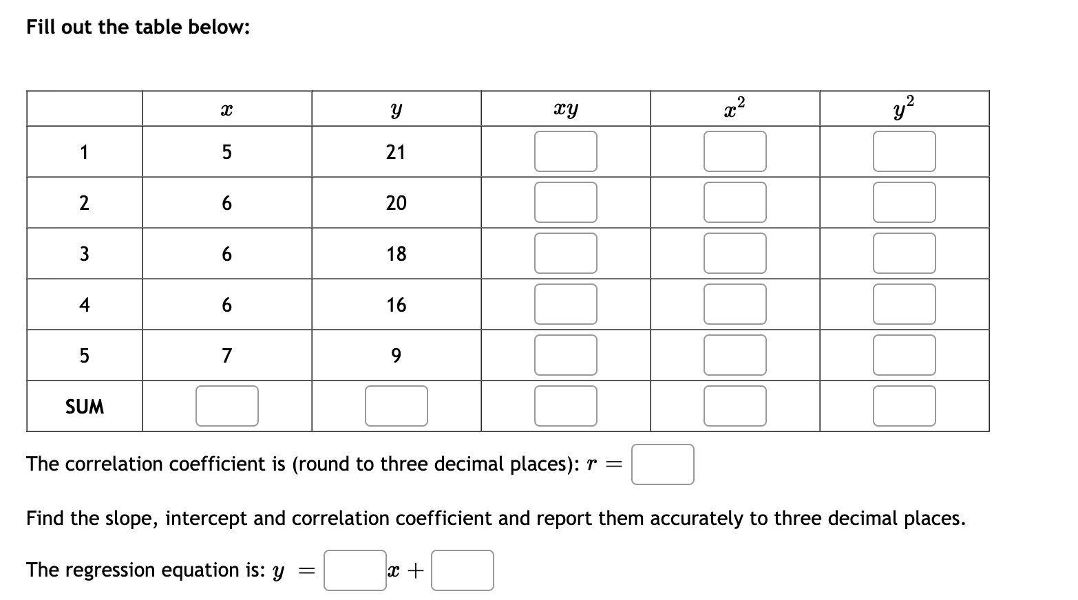 Solved Fill out the table below: The regression equation is: | Chegg.com Solved Fill out the table below: The regression equation is: | Chegg.com