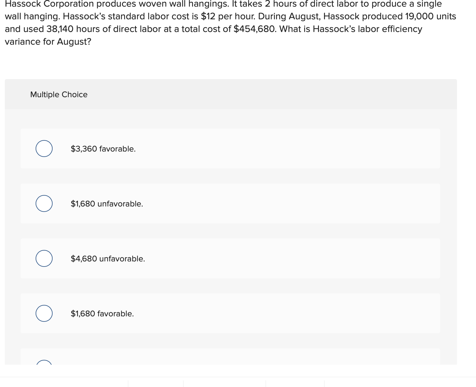 Solved Hassock Corporation produces woven wall hangings. It | Chegg.com