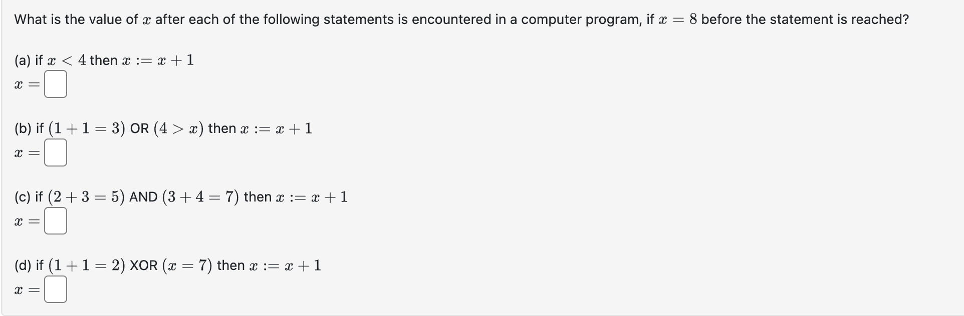 Solved What is ﻿the value of x ﻿after each of ﻿the following | Chegg.com