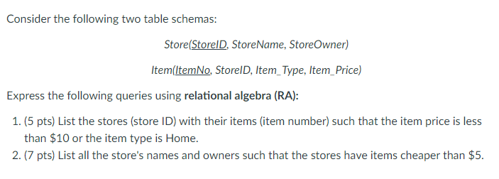 Consider the following two table schemas: | Chegg.com