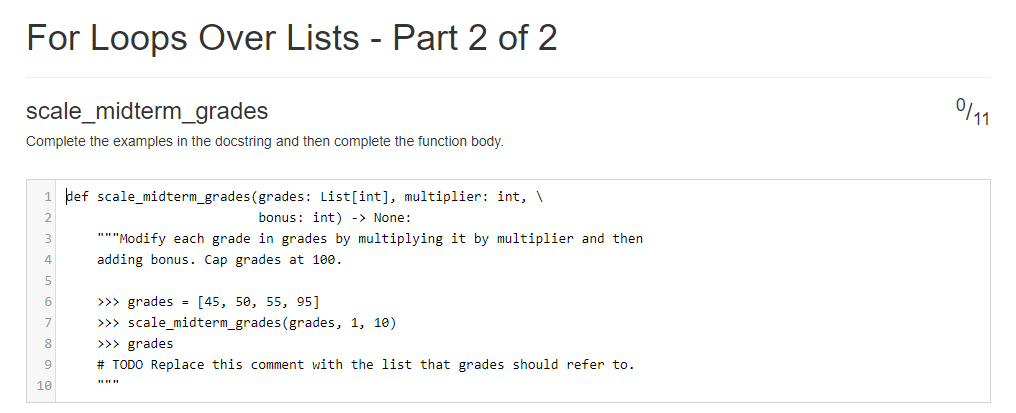 Solved For Loops Over Lists - Part 2 of 2 0/11 | Chegg.com