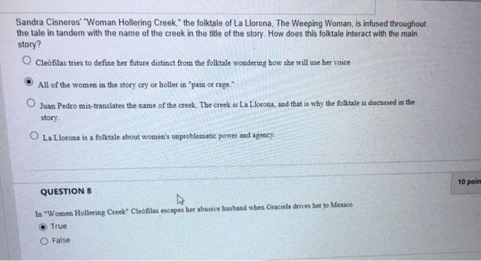 Solved Sandra Cisneros' "Woman Hollering Creek,"the folktale | Chegg.com