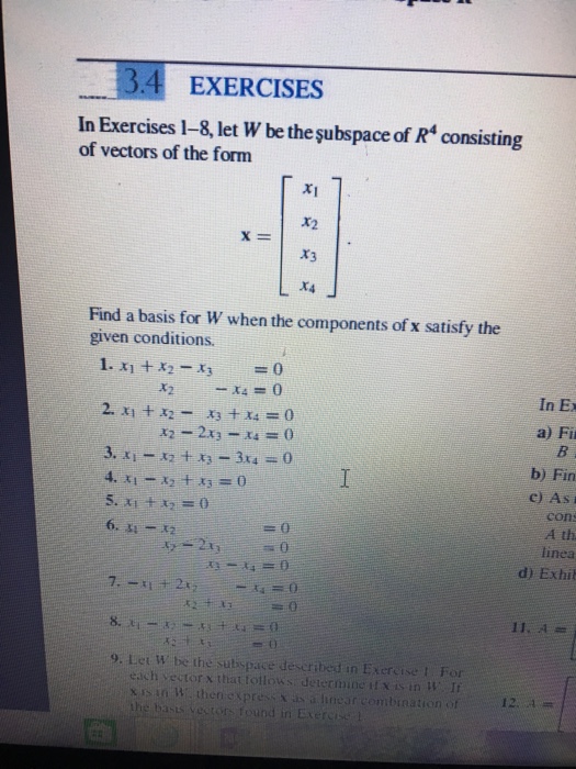 Solved In Exercises l-8, let W be the subspace of R^4 | Chegg.com