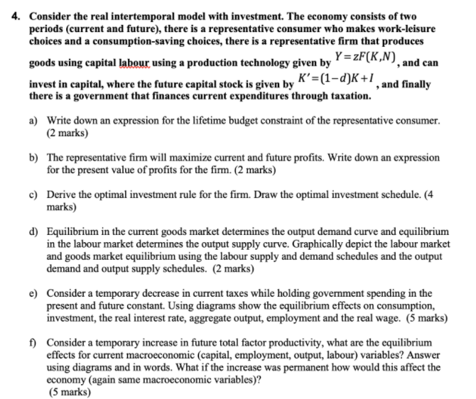 Solved 4. Consider the real intertemporal model with | Chegg.com
