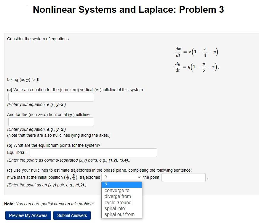 Solved Nonlinear Systems and Laplace: Problem 3 Consider the | Chegg.com