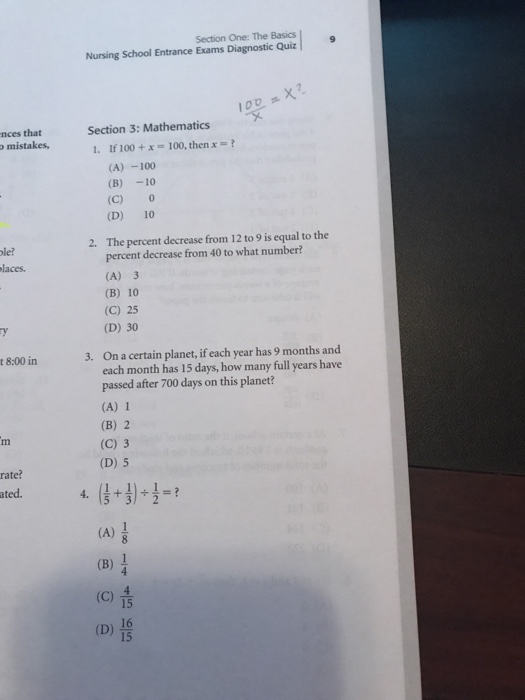 Solved Section One: The Basics Nursing School Entrance Exams | Chegg.com