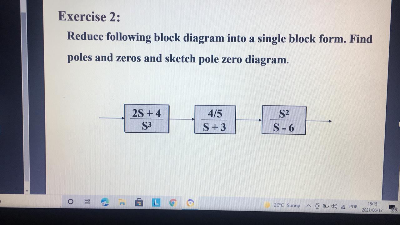 Solved Exercise 2: Reduce following block diagram into a | Chegg.com