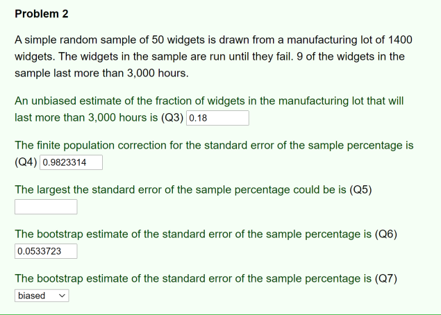 Solved Problem 2 A simple random sample of 50 widgets is | Chegg.com