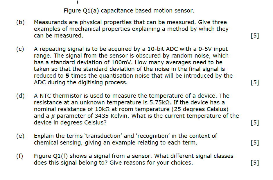 Solved Figure Q1(a) capacitance based motion sensor. (b) | Chegg.com