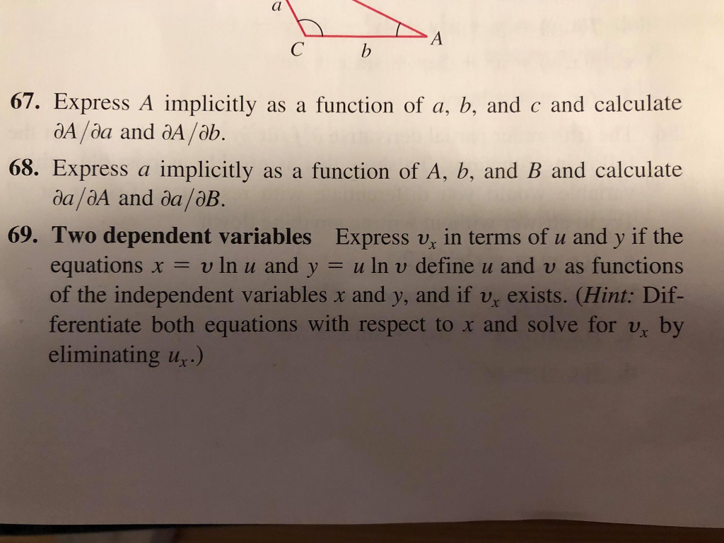 Solved 67. Express A implicitly as a function of a, b, and c | Chegg.com