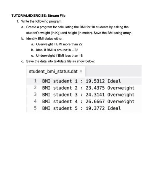 Solved TUTORIAL/EXERCISE: Stream File 1. Write the following | Chegg.com
