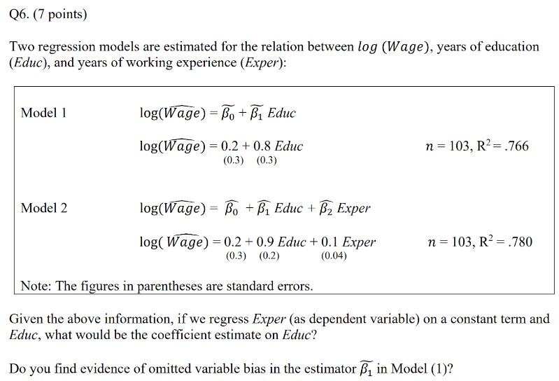 Solved Two regression models are estimated for the relation | Chegg.com