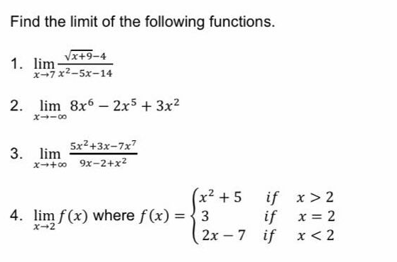 Solved Find the limit of the following functions. 1. lim | Chegg.com