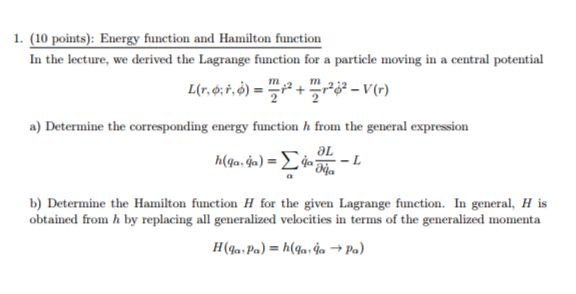 Solved (10 points): Energy function and Hamilton function In | Chegg.com