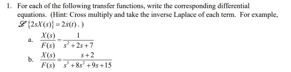 Solved 1. For each of the following transfer functions, | Chegg.com