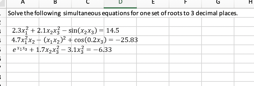 Find roots of simultaneous equations in Excel MOST BE | Chegg.com