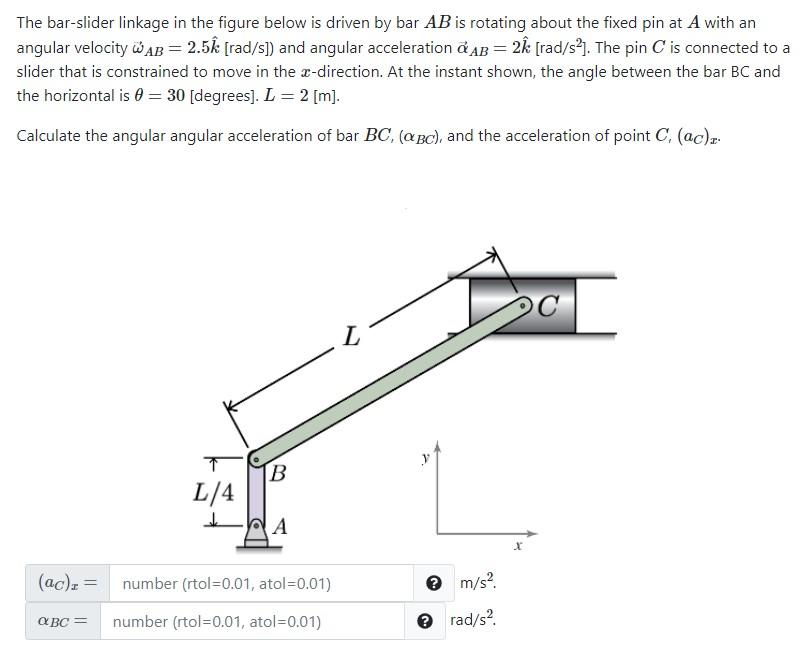 Solved The bar-slider linkage in the figure below is driven | Chegg.com