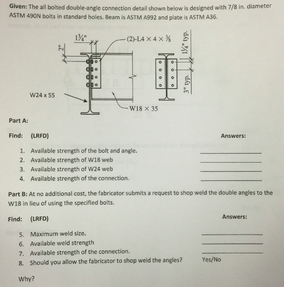 Given: The all bolted double-angle connection detail | Chegg.com