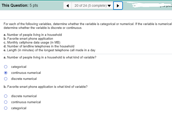 Solved This Question: 5 pts 20 of 24 (5 complete) For each | Chegg.com