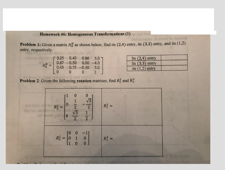 Homogeneous Transformations Please Help me with this | Chegg.com