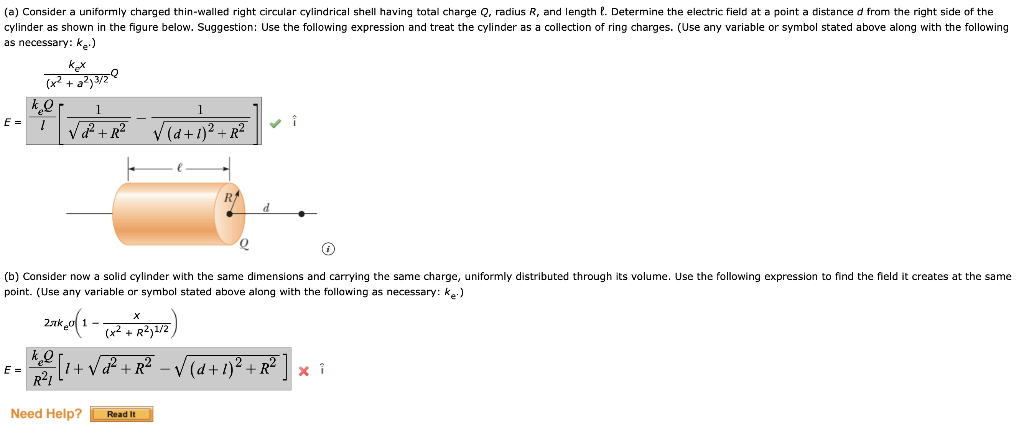 Solved (a) Consider a uniformly charged thin-walled right | Chegg.com