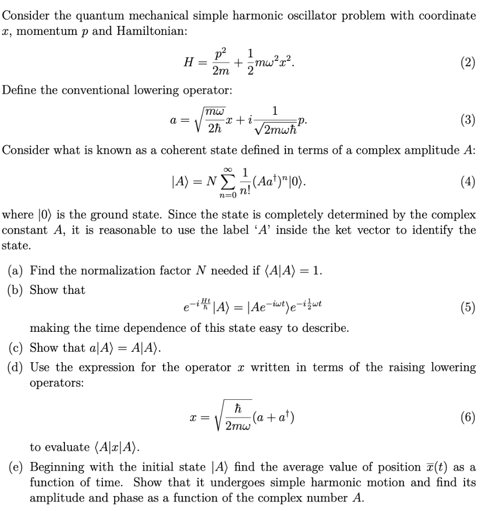 Solved Consider the quantum mechanical simple harmonic | Chegg.com