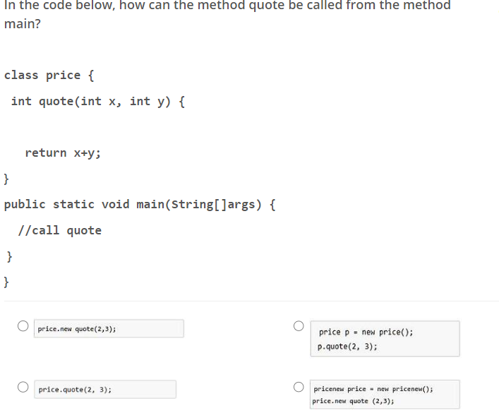 Solved In the code below, how can the method quote be called | Chegg.com