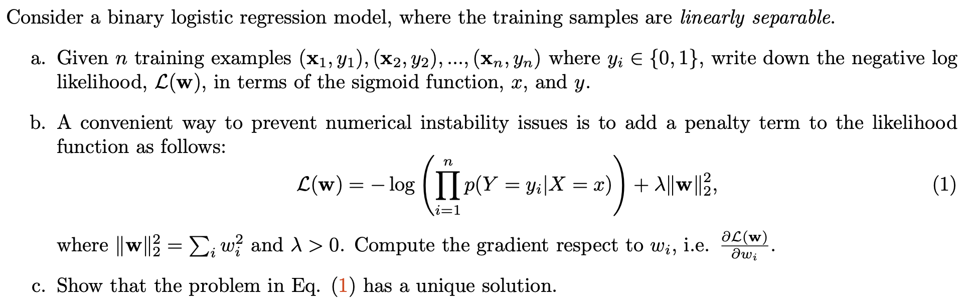 Consider a binary logistic regression model, where | Chegg.com