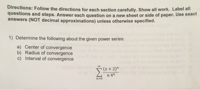 Solved Directions: Follow the directions for each section | Chegg.com
