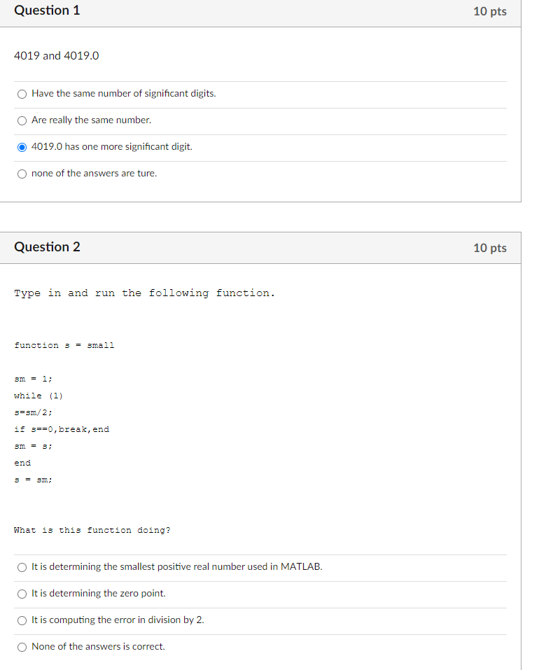 Solved Question 1 10 pts 4019 and 4019.0 Have the same | Chegg.com