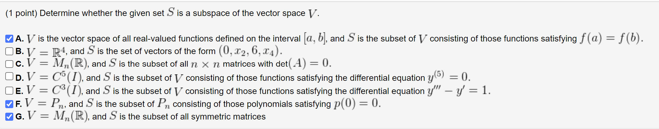 Solved (1 point) Determine whether the given set S is a | Chegg.com