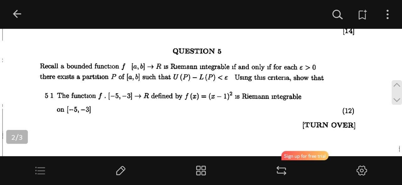 Solved Recall a bounded function f[a,b]→R is Riemann | Chegg.com