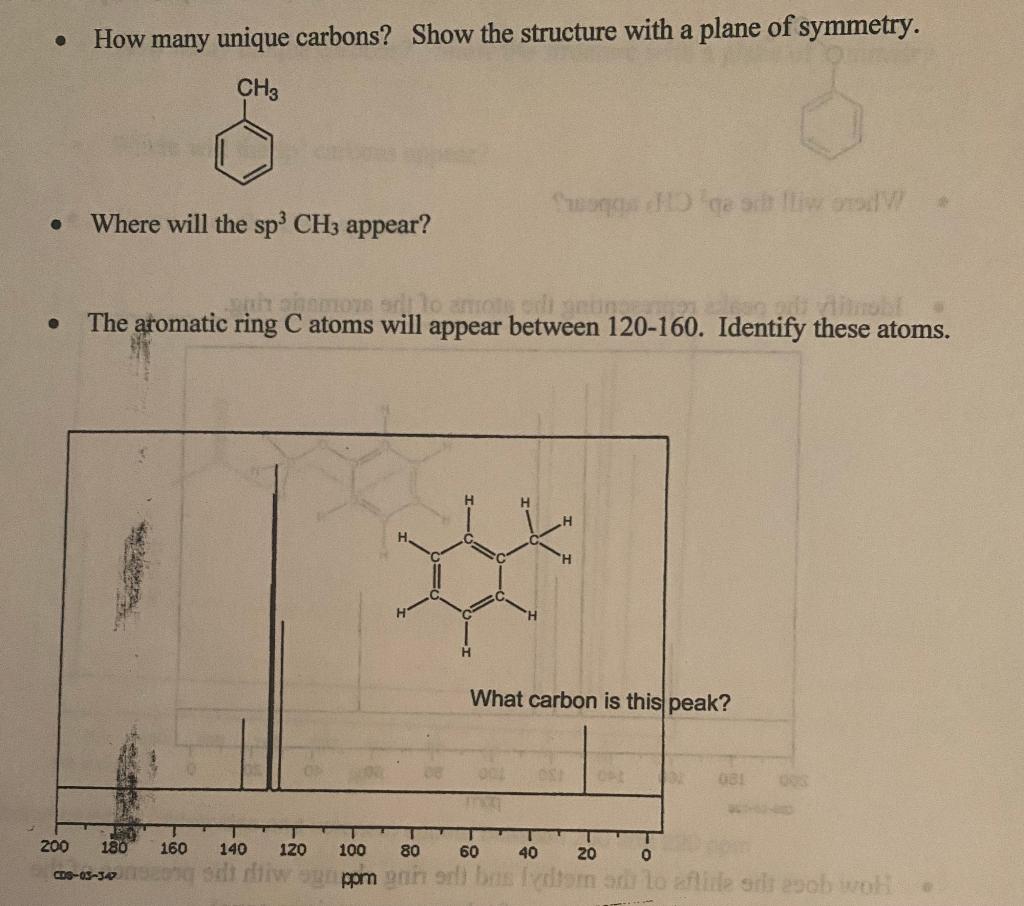 Solved . How many unique carbons? Show the structure with a | Chegg.com