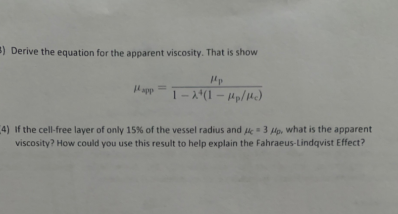 Solved B) Derive the equation for the apparent viscosity. | Chegg.com
