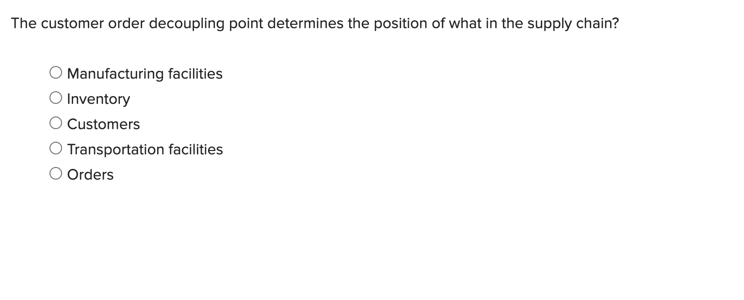 Solved The customer order decoupling point determines the | Chegg.com