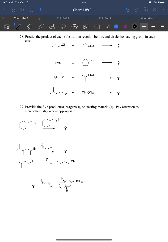 Solved 28. Predict the product of each substitution reaction | Chegg.com