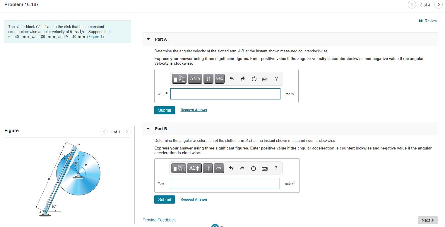 Solved Problem 16.147 3 of 4 A Review The slider block C is | Chegg.com