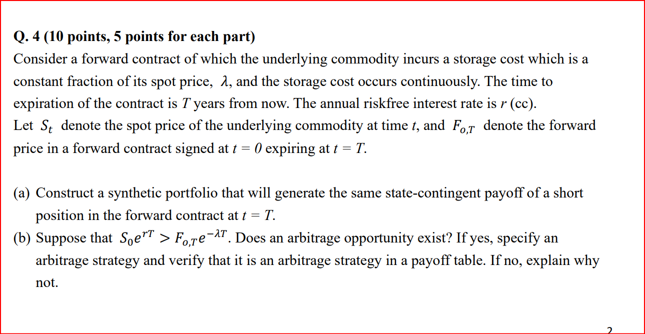 Solved Q. 4 (10 points, 5 points for each part) Consider a | Chegg.com