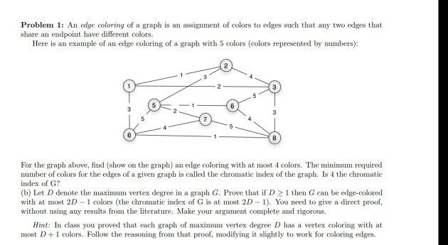 Solved Problem 1: An edge coloring of a graph is an | Chegg.com